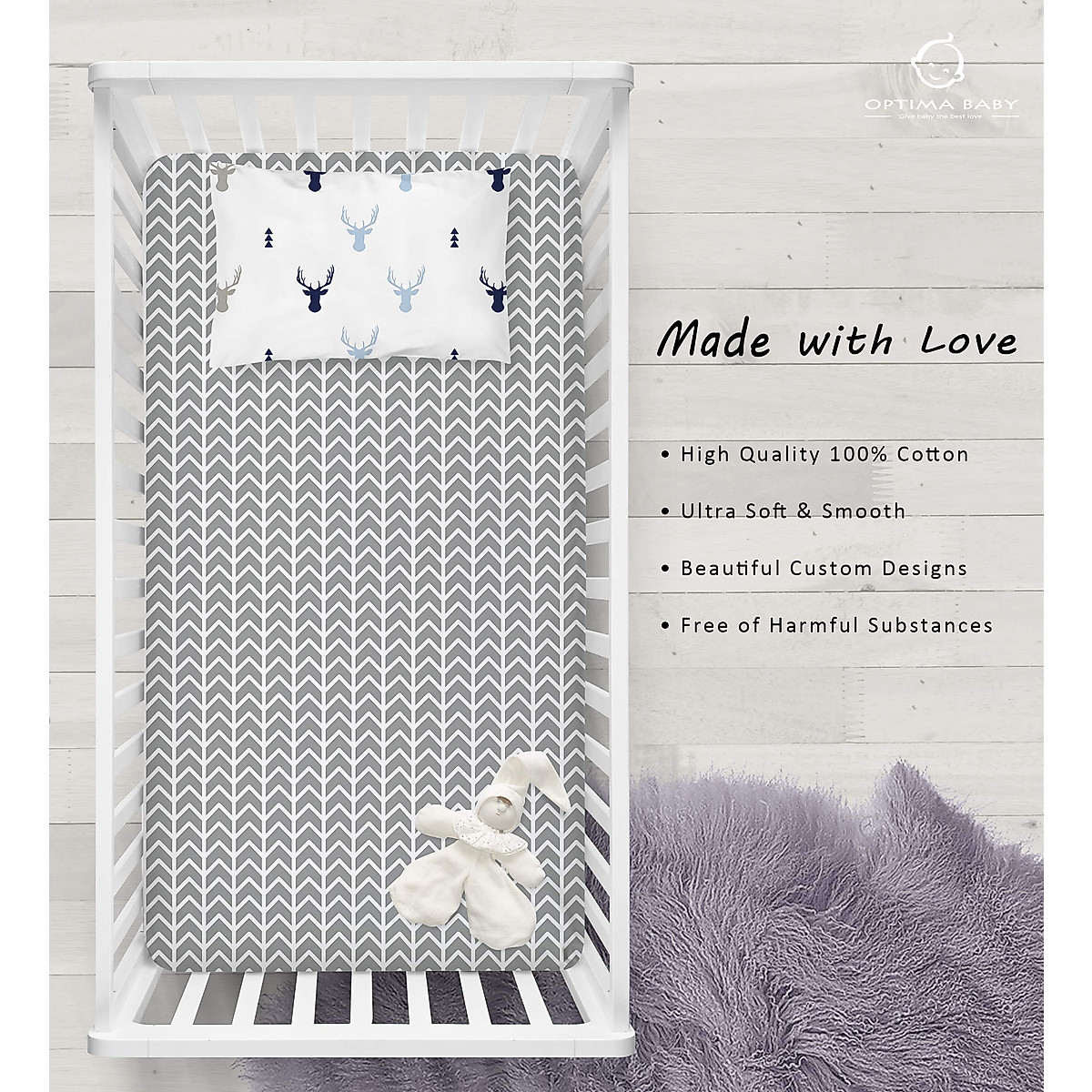 OptimaBaby Woodland Crib Sheets, Deer Fitted, 2 Count