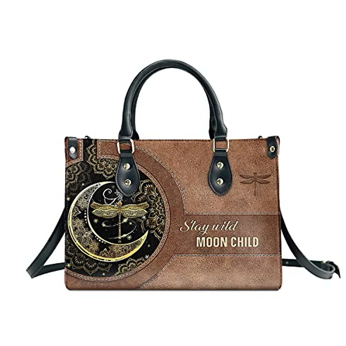 64HYDRO Stay Wild Moon Child Dragonfly Purses for Women, Shoulder Bag, Handbags for Women, Cute Gifts, Valentines Day Gifts for Her, Gifts for Sisters, Daughter, Mom, Friends - Travel Work Leather Bag