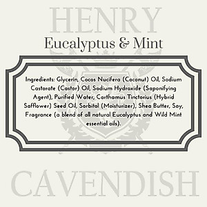 Henry Cavendish Eucalyptus Mint Shaving Soap with Shea Butter & Coconut Oil. Long Lasting 3.8 oz Puck Refill. Himalaya Fragrance. All Natural. Rich Lather, Smooth Shave. For Ladies and Gentlemen.
