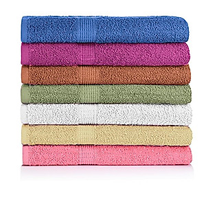 CrystalTowels Bath Towel Set Pack of 7 (27 x 52 Inches) 100% Cotton, Ultra Soft Highly Absorbent Bath Towel, Lightweight and Quick Drying Towels, Multi Colors Brights.