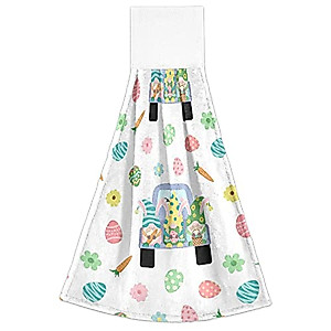 Easter Truck Eggs Bunny Carrots Kitchen Hanging Towels Bathroom Hand Bath Towel Set 2 Pcs Dish Cloths 14 x 18 in Tea Bar Tie Dry Towels Soft Absorbent Durable for Laundry Room Decor