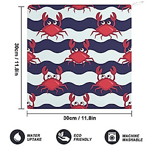 Curdesi Striped Crab Hand Bath Towels Soft Absorbent Microfiber Hand Towel for Bathroom Kitchen, 12 x 12inch