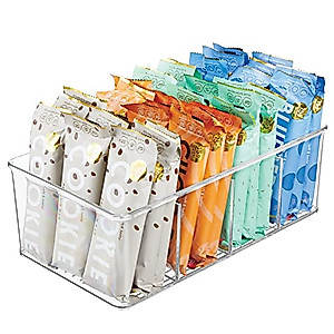 mDesign Plastic Divided Kitchen Organizer Bin Container Box with 4 Sections for Pantry, Fridge, Refrigerator, Countertop, Pantry - Hold Cereal, Snacks, Tea, Seasoning - Ligne Collection - Clear