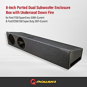 Q Power Easy to Install Durable 8 Inches by 11.25 Inches Dual Port Empty Subwoofer Enclosure Box with Underseat Down Fire and Loud Bass