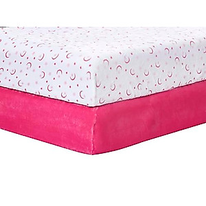 Cozy Fleece Microplush Warm Crib Sheets for Girls (Set of 2), Super Soft and Cozy Fitted Crib Sheets for Standard Crib Mattress, Baby Crib Sheets for Winter, Pink/White with Moon & Stars, 28in x 52in
