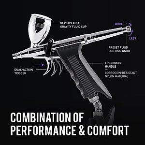 Gaahleri Airbrush Kit, Airbrush Gun Dual Action Gravity Feed Set, 0.38 & 0.5mm Needles, 1/2 & 1/4 OZ Fluid Cup, Multi-Purpose Air Brush Makeup Model Coloring Painting Nail Art Tattoo