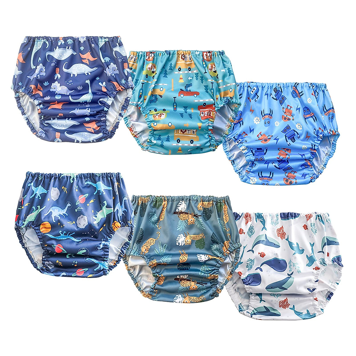 BISENKID 6 Packs Waterproof Rubber Training Pants for Toddlers Potty Training Pants & Good Elastic and Breathable Waterproof Diaper Cover for Potty Training Boys 3t