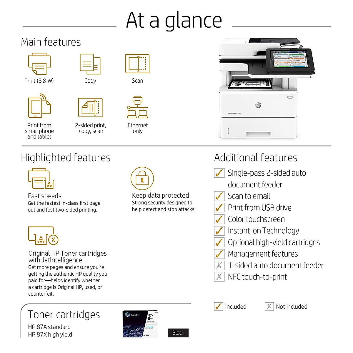 HP LaserJet Enterprise M527dn Multifunction Laser Printer with Built in Ethernet and Duplex Printing (Renewed)
