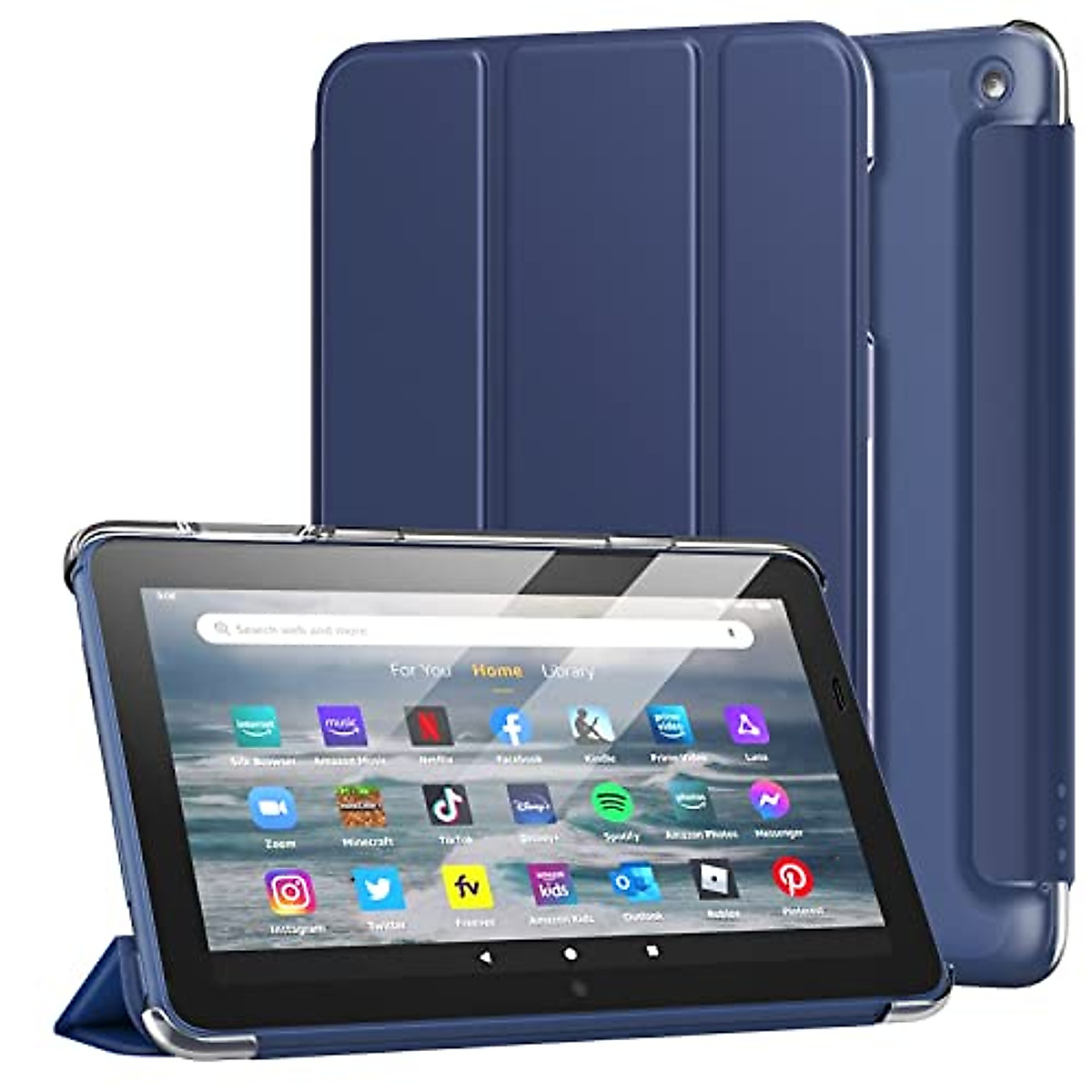 MoKo Case Fits Amazon All-New Kindle Fire 7 Tablet (2022 Release-12th Gen) Latest Model 7", PU Leather Trifold Stand Cover with Translucent Frosted Backshell with Auto Wake/Sleep, Indigo