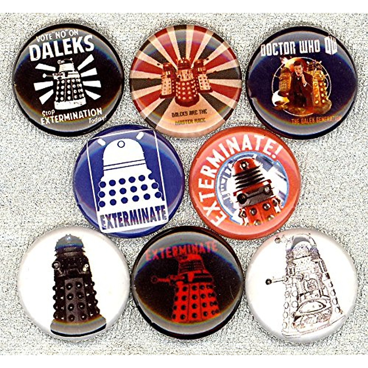 Dalek x 8 New 1" inch (25mm) pins Buttons Badges dr who Exterminate Stocking Stuffer Doctor …