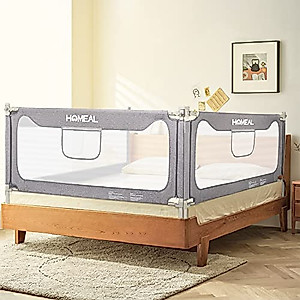 HOMEAL Toddlers Bed Rail for Full Bed, Bed Rails for Toddler, Baby Kids Bed Guard Rail, Bed Safety Rail for Children, Bed Rail fits Full and Queen Size Mattress(Grey, for Full Bed, 3 Pack)