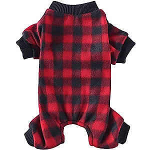 ChezAbbey Plaid Pet Clothes for Dog Pajamas Coat Cat PJS Jumpsuit Soft Velvet Doggie Jumpsuit Onesies Jammies Fleece Cat Apparel Warm Flannel Puppy Costumes