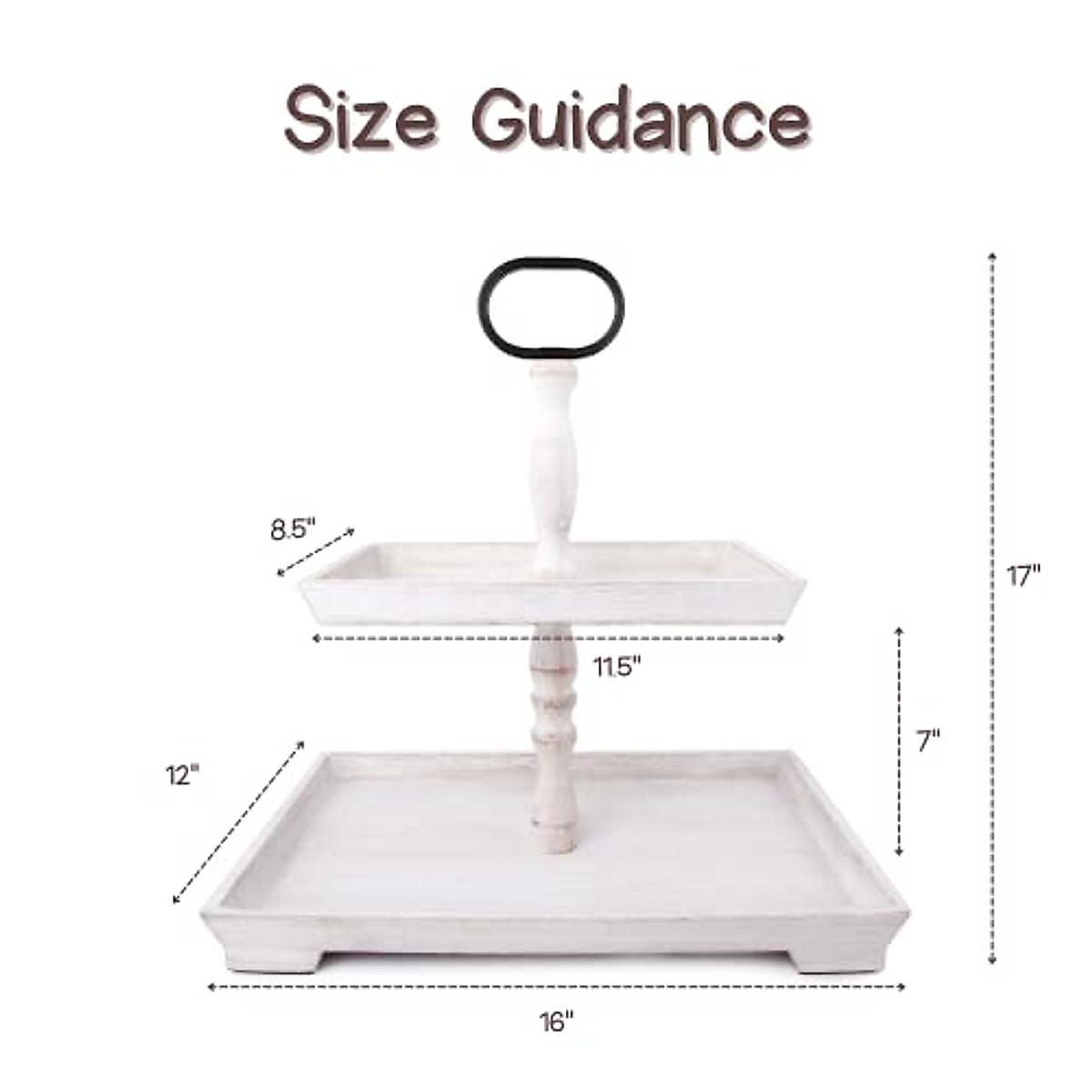 Perfnique Tiered Tray Stand, White Wooden 2 Tier Tray with 58in Wood Bead Garland, Serving Tray, Farmhouse Rustic Home Kitchen Decor, Morden Decorations Set for Shelf Coffee Bar Table (White)