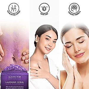 Lavender Oil Body Scrub Exfoliator with Shea Butter and Grapefruit Oil by Majestic Pure - Exfoliate & Moisturize Skin, Fights Acne - 10 oz