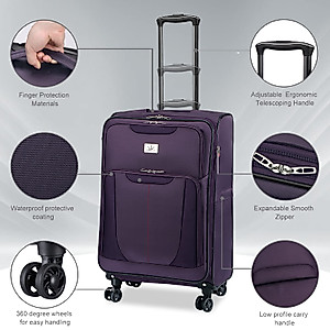 Verdi 24 Inch Luggage – Expandable Durable Softside Lightweight Suitcase with 8-wheel Spinners Medium Checked-Size Bag purple