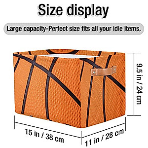 Basketball Rectangle Storage Basket with Handles Foldable Fabric Laundry Basket Storage Cubes for Toys Organizer, Closet, Shelf,2 PCS