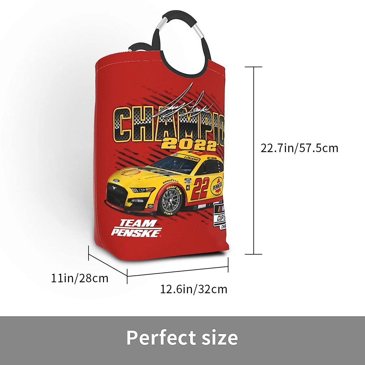 Joey Logano 22 Large Laundry Basket Laundry Hamper Bag Washing Bin Clothes Bag Collapsible Tall with Handles Waterproof Bathroom College Essentials Storage for College Dorm, Family