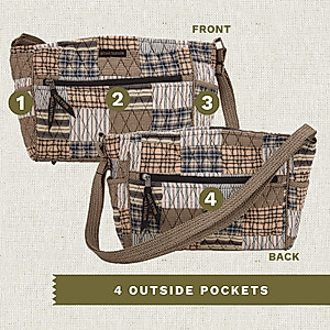 Bella Taylor Ninepatch Star Claire Quilted Cotton Country Patchwork Crossbody Shoulder Bag; Burgundy and Tan