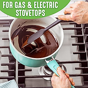 GreenLife Soft Grip Diamond Sandstone Healthy Ceramic Nonstick, 2QT Saucepan Pot with Lid, PFAS-Free, Dishwasher Safe, Turquoise and Cream