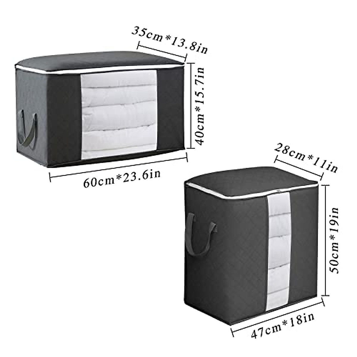 TWUTGAYW 3PCS Clothing Storage Bags with Clear Window, 90L Large Capacity Foldable Storage Bin, Closet Organizers and Storage with Durable Handles Thick Fabric for Comforters Clothes Blanket Wardrobe
