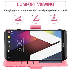 Asuwish Phone Case for LG V20 with Tempered Glass Screen Protector and Flower Leather Wallet Flip Cover Credit Card Holder Stand Cell Accessories LGV20 LG20 V 20 ThinQ Boys Girls Women Men Rose Gold