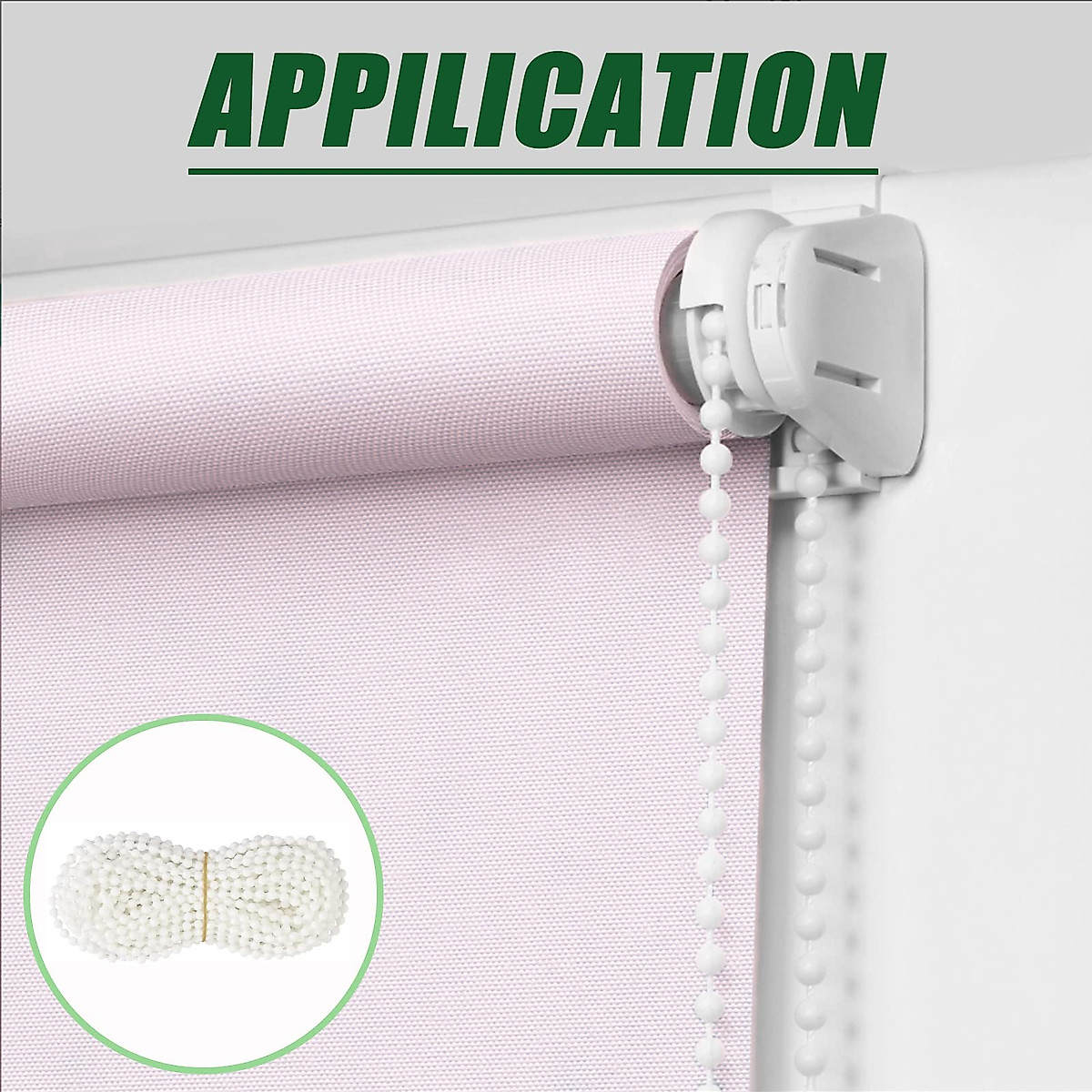 Antfly 10 Meters (32.8 Feet) Roller Blind Bead Chain Cord Roman Venetian Honeycomb Vertical Shade Blind Cord with 10 PCS Connectors for Roller Blind Replacement Parts White (Thickened Version)