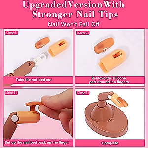 Nail Practice Finger for Acrylic Nails, 3PCS Adjustable Fake Mannequin Fingers with 1PC Acrylic Finger Base and 100PCS Brown Nail Tips, Movable Flexible Training Fake Finger Nail to Practice Nail Art