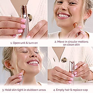 Finishing Touch Flawless Facial Hair Remover for Women, White/Rose Gold Electric Face Razor for Women with LED Light for Instant and Painless Hair Removal