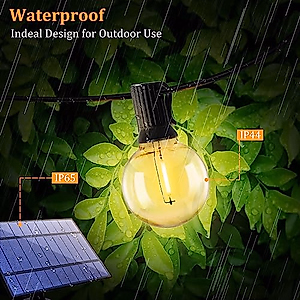 Dott Arts Solar String Lights - 100FT, 52 Bulb Globe Outdoor Solar Lights with Remotes, Dimmable for Patio, Backyard, Garden, Porch, Party