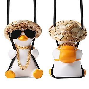 Cool Swinging Duck Car Hanging Ornament Cute Car Decor Rear View Mirror Accessories Interior for Women Men Teens Truck Rearview Christmas Tree Decorations Things Funny Xmas Gifts for Dad Mom Girls