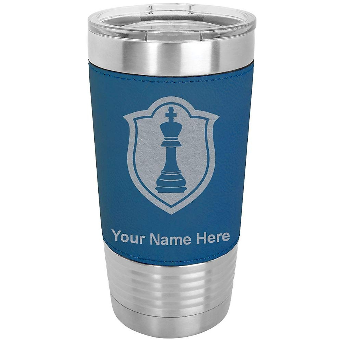 LaserGram 20oz Vacuum Insulated Tumbler Mug, Chess King, Personalized Engraving Included (Faux Leather, Blue)