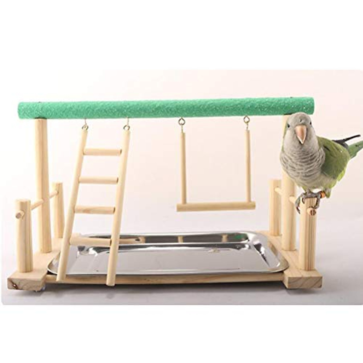 balacoo Bird Parrot Play Stand Self Assemble Playground Wood Perch Gym Playpen with Ladder Swing Toys Exercise Play Standing Stick Color Random