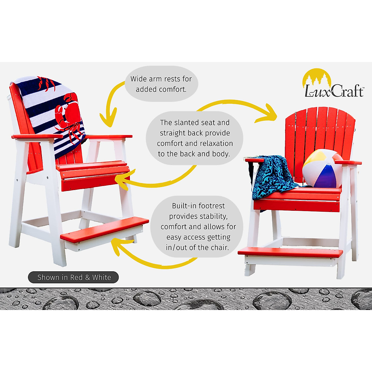 LuxCraft Plastic Poly Adirondack Balcony Chair with Built-in Footrest, Counter Height Outdoor Patio Dining Chair (Weatherwood & Chestnut Brown)