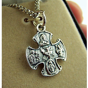 CB Silver Toned Base Four Way Dove Center Scapular Maltese Cross Medal, 3/4 Inch
