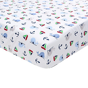 Brandream Ocean Baby Crib Bedding Set for Boys with Nautical Whale Octopus Anchor Coastal Undersea Theme, 3pcs