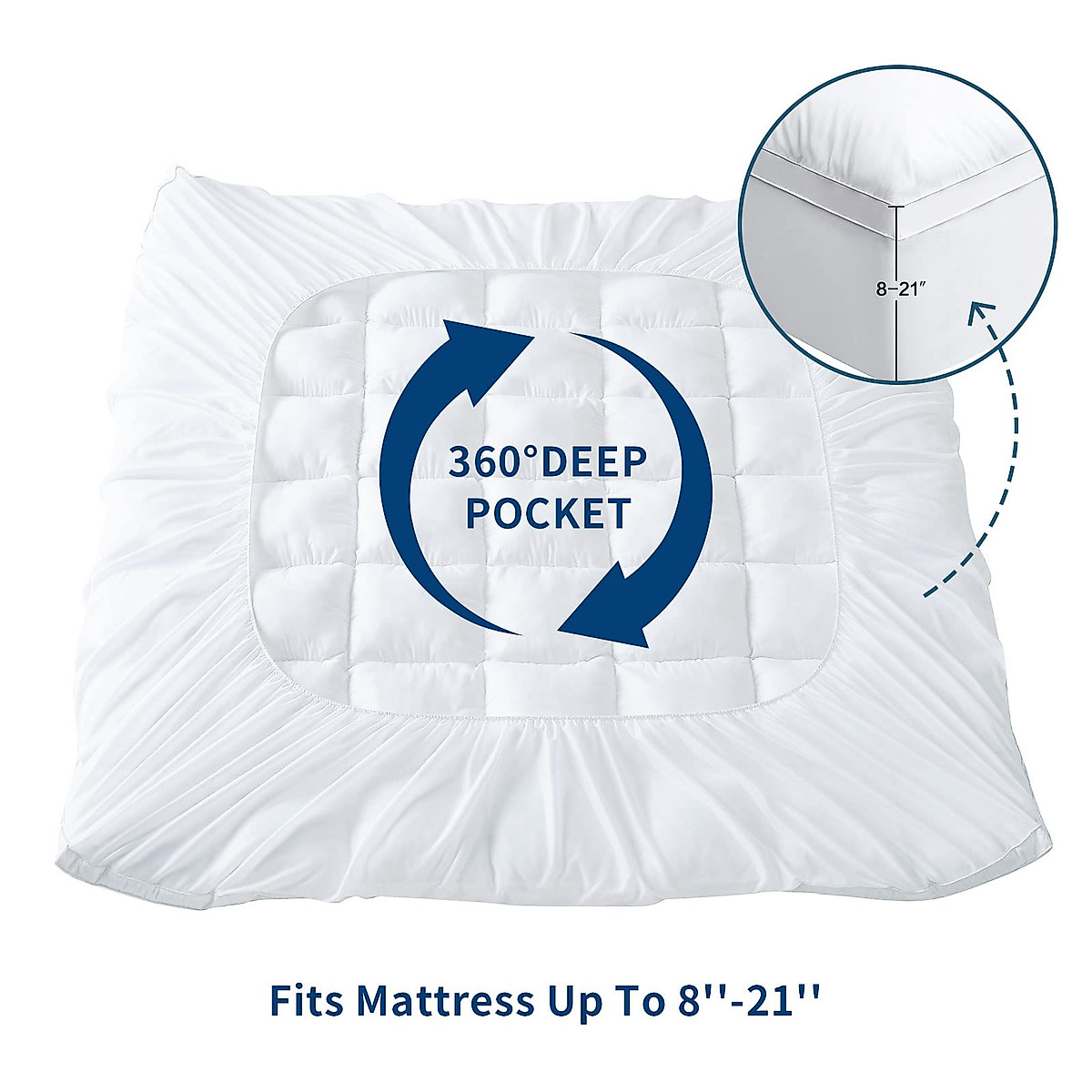 Mr.Ye Mattress Pad Queen Size Extra Thick Mattress Topper Soft Cotton Mattress Protector Mattress Cover with 8-21" Deep Pocket, White, 60x80 Inches