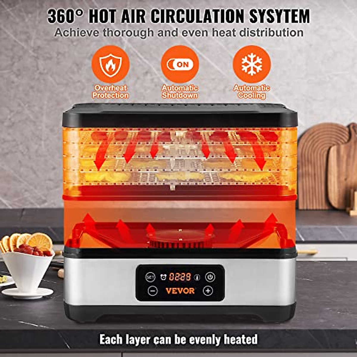 VEVOR Food Dehydrator Machine, 5-Tray Fruit Dehydrator, 300W Electric Food Dryer w/Digital Adjustable Timer & Temperature for Jerky, Herb, Meat, Beef, Fruit, Dog Treats and Vegetables, ETL Listed