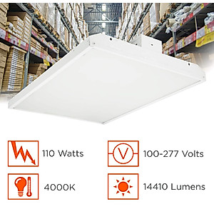 GoodBulb 110-Watt 2 Foot High Bay | 4000K Cool White Light Color | High Output 14410 Lumens | Wired 100-277V High Bay | 50000 Life Hours 131LM/W