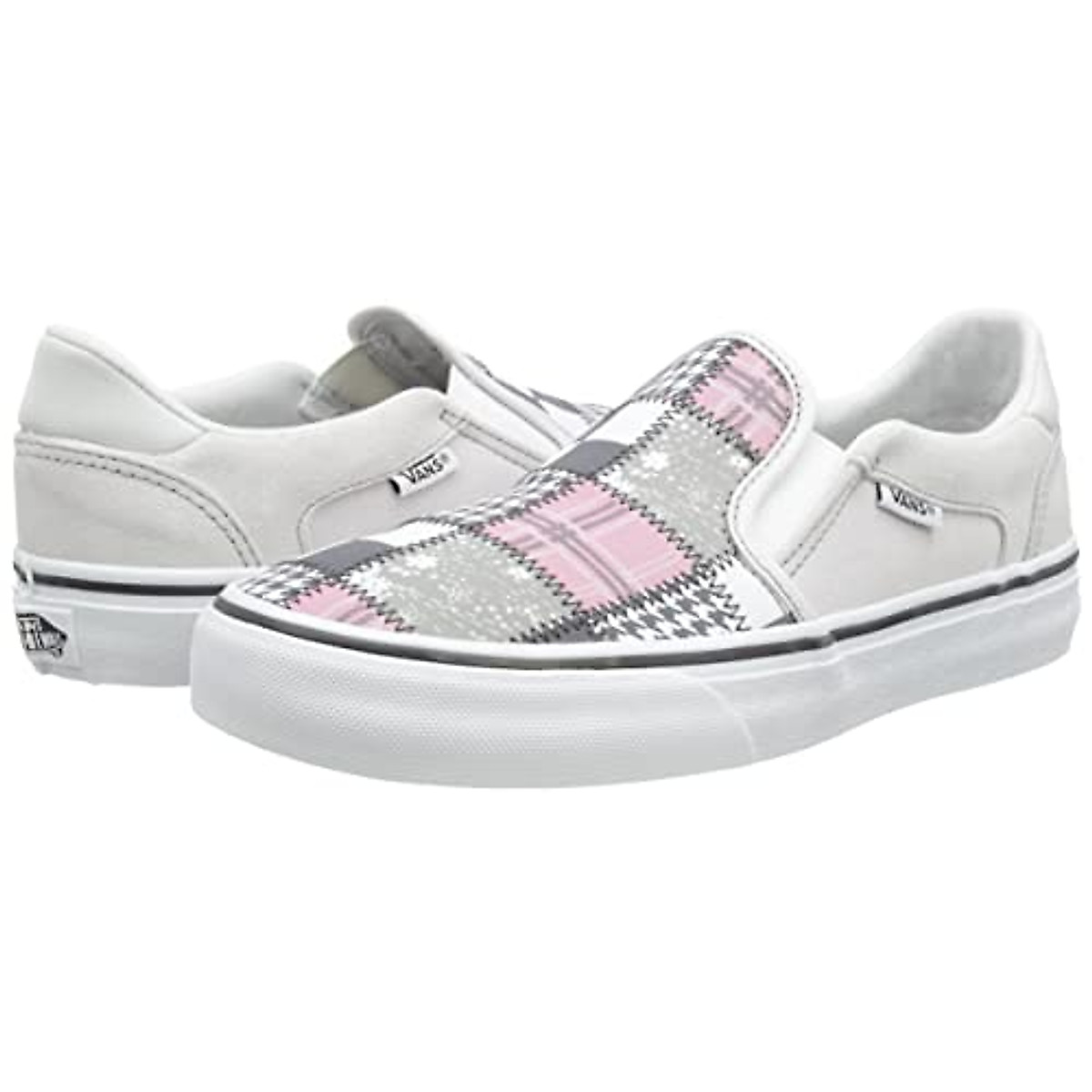 Vans Unisex Asher Canvas Low Platform Slip On Sneaker - Deluxe Patchwork Light Grey 9