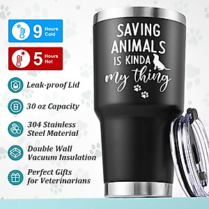 Lifecapido Vet Tech Gifts, Veterinarian Gifts, Saving Animals Is Kinda My Thing 30oz Tumbler with Veterinarian Keychain, Vet Tech Week Gifts Christmas Gifts for Veterinarian Technologists, Black