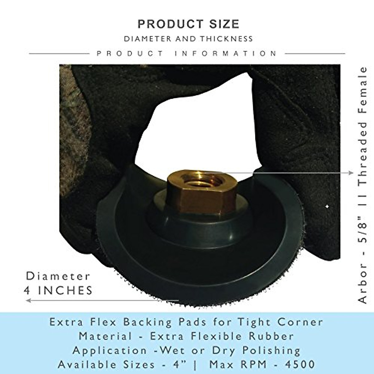 Stadea RBP101P Rubber Backing Pad Extra Flexible Backer Pad for Edges, Tight Corner Polishing - Arbor 5/8" 11