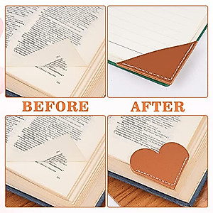 Gydandir 12 Pcs Leather Heart Triangle Bookmark Corner Page Book Marks Cute Book Accessories for Reading Lover, Handmade Book Reading Gift for Book Lovers