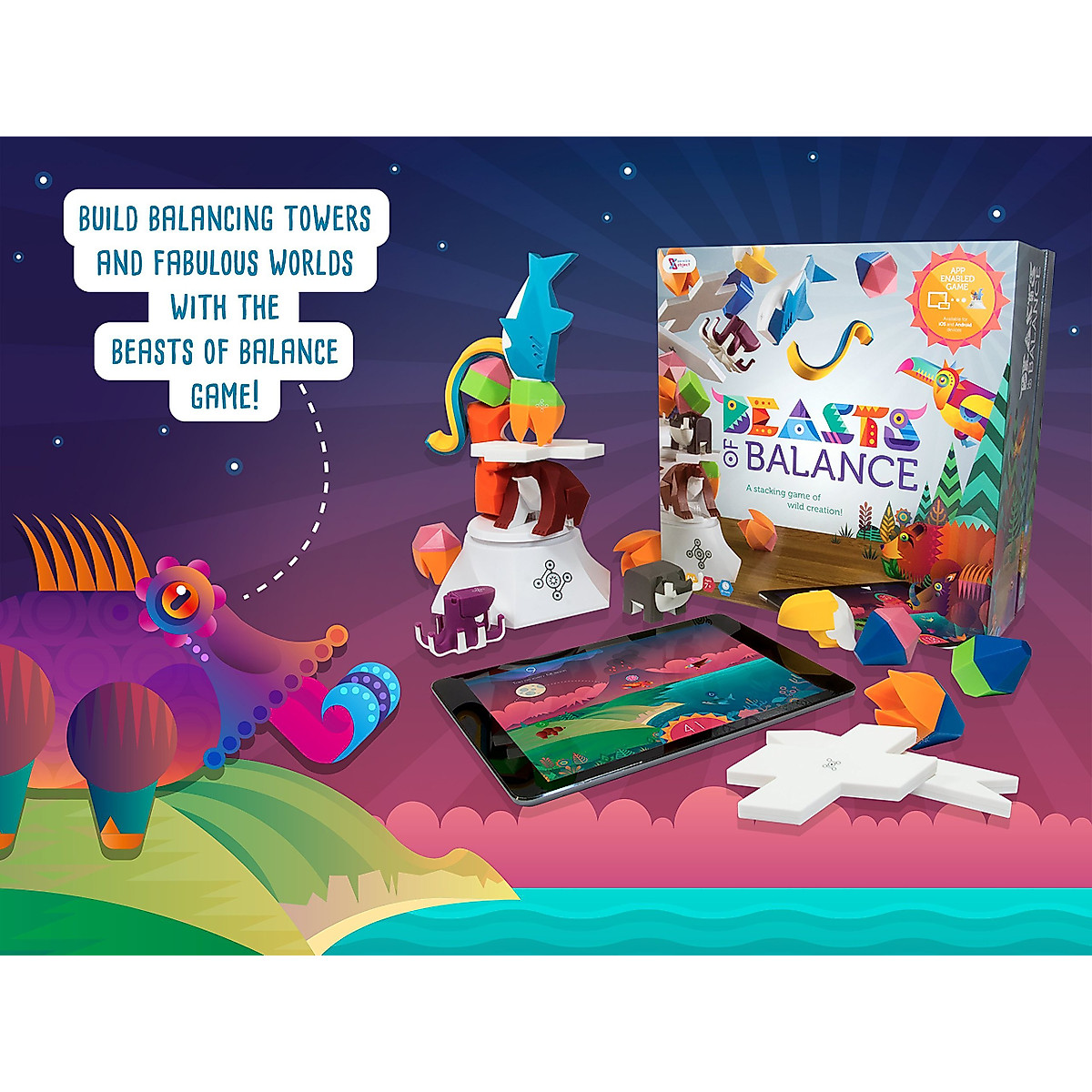 Beasts of Balance - A Digital Tabletop Hybrid Family Stacking Game For Ages 7+ (BOB-COR-WW-1/GEN)Plinth included