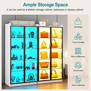 Lvifur Tall Storage Cabinet up to 70", LED Kitchen Pantry Cabinet with Human Body Induction, 5 Tier Bookcase Display Cabinet with Adjustable Shelves for Living Room Office (White)