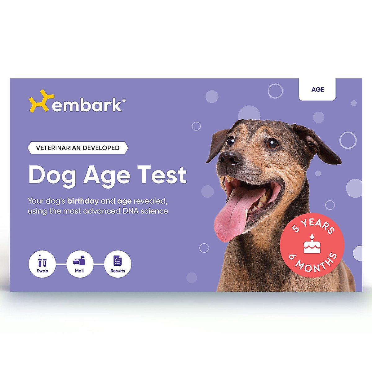 Embark Dog Age Test Kit - Estimates Age and Birthday - DNA Methylation - Best for Dogs Past Puppy Stage - Includes Life Stage Care Tips - Great for Rescue Dogs