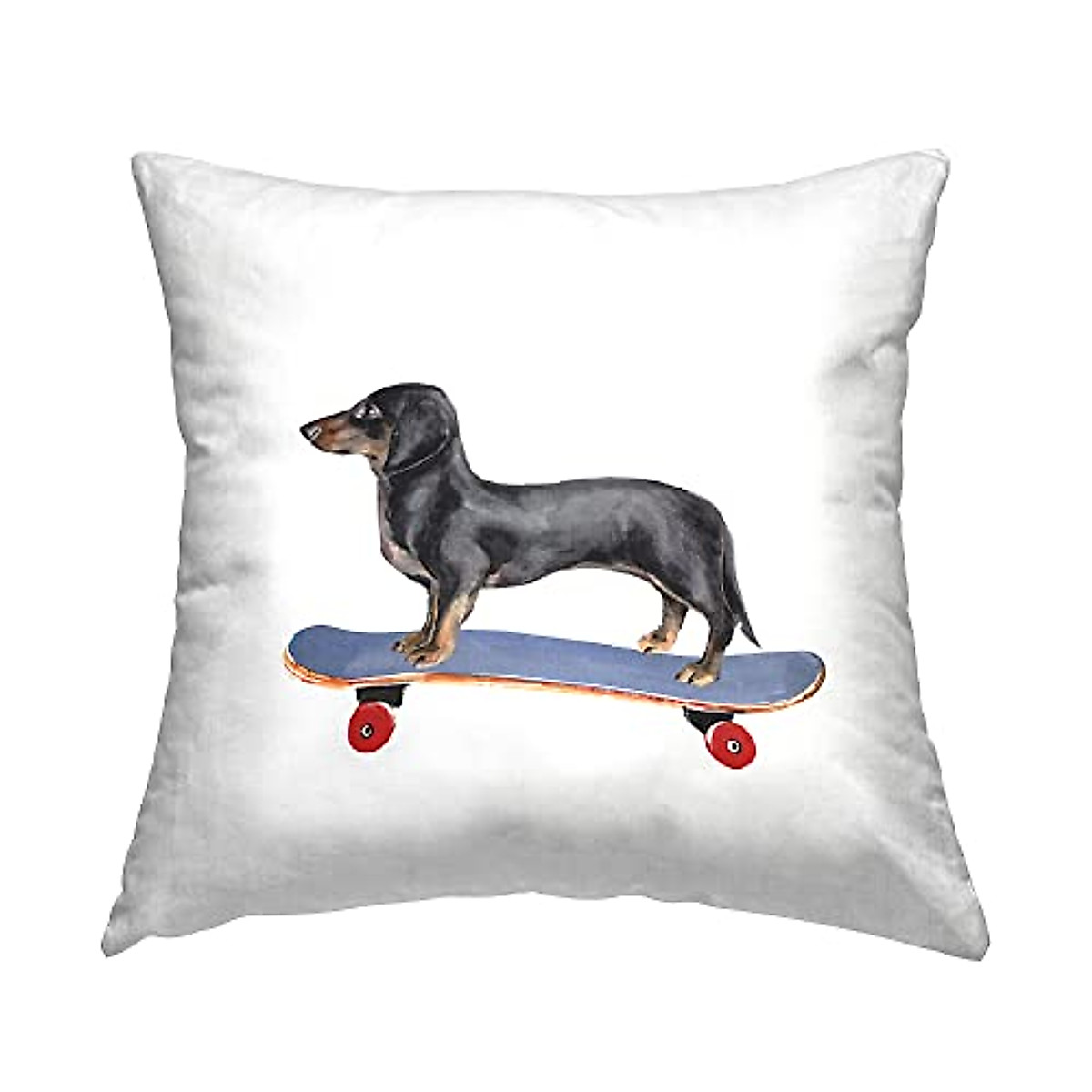 Stupell Industries Dachshund Pet Dog on Blue Skateboard Design by Annie Warren Pillow, 18 x 18, Multi-Color