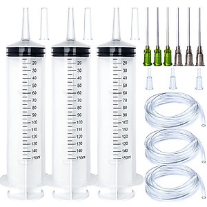 Large Syringes with Tube for Liquid 3 Pack 150ml Plastic Big Syringe with Blunt Needle and Tip Cap, Individual Sterile Sealed