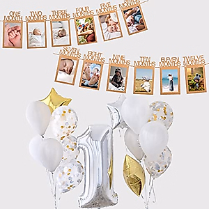 1st Birthday Baby Photo Banner for Newborn 12 Month Photo Prop,Kraft Photo Banner,First Birthday Decorations Boy or Girl Monthly Milestones Garland