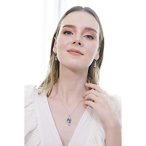 B. BRILLIANT Blue Necklace for Women Sterling Silver London Blue White Topaz Multi Color Ombre Cluster Pendant With Jewelry Gift Box