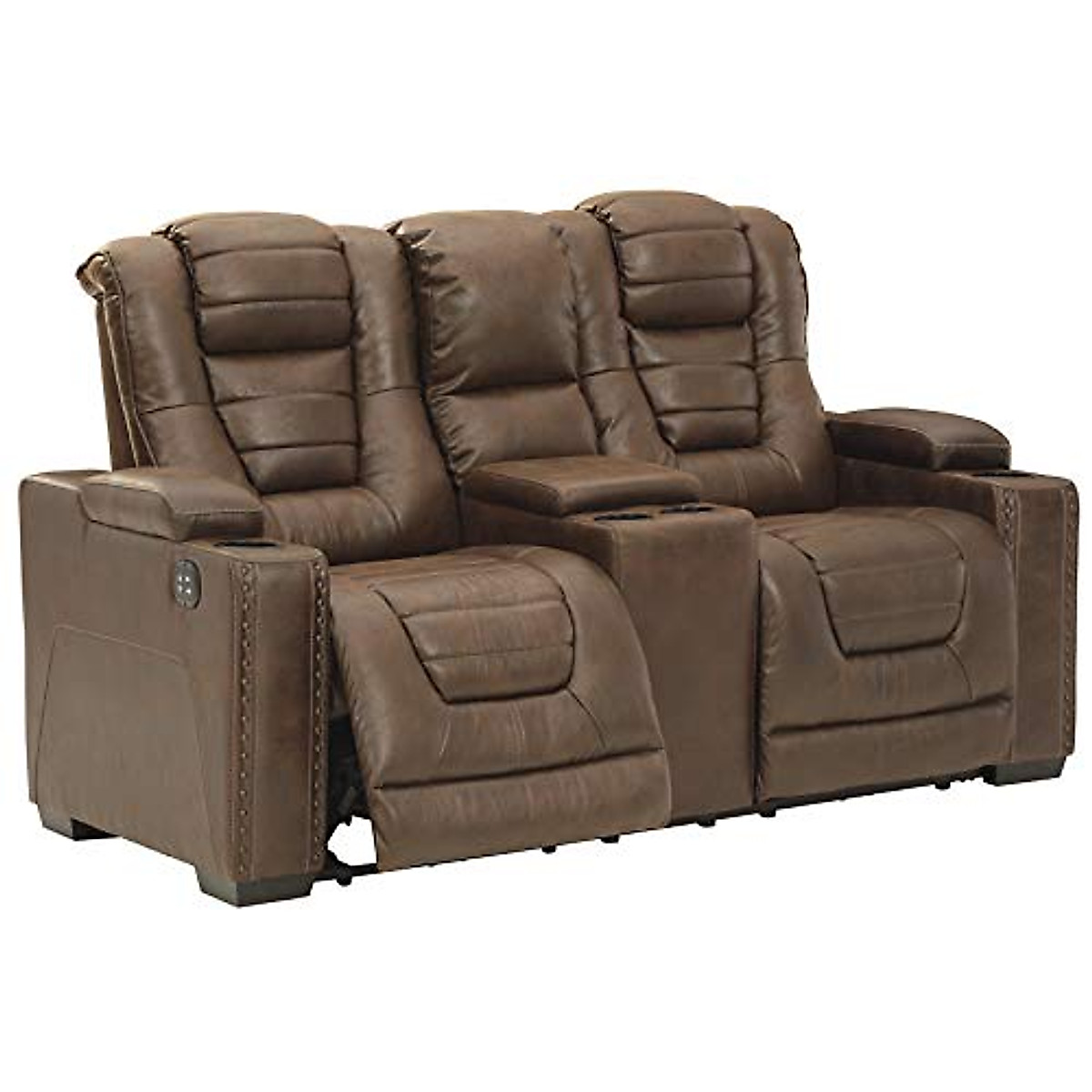 Signature Design by Ashley Owner's Box Faux Leather Power Reclining Loveseat with Center Console, Brown